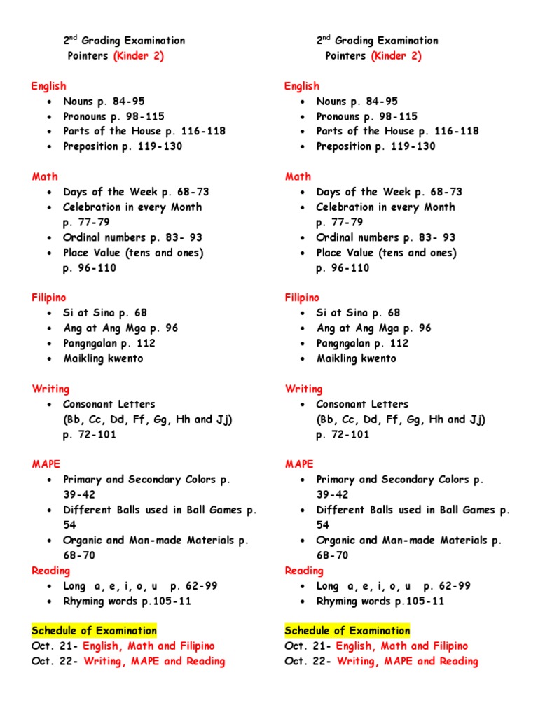 2nd Grading Examination | PDF