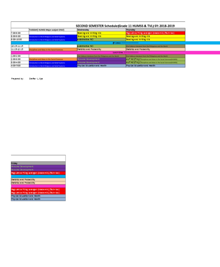 SECOND SEMESTER Schedule (Grade 11 HUMSS & TVL) SY: 2018-2019 | PDF | Truth | Behavior Modification