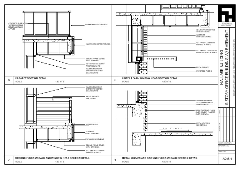 Lintel Beam / Window Head Section Detail Parapet Section Detail | PDF ...