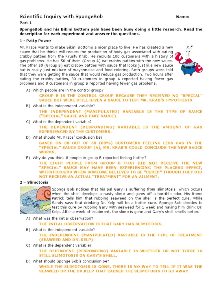 Scientific Inquiry With Spongebob - Solutions | PDF | Experiment ...