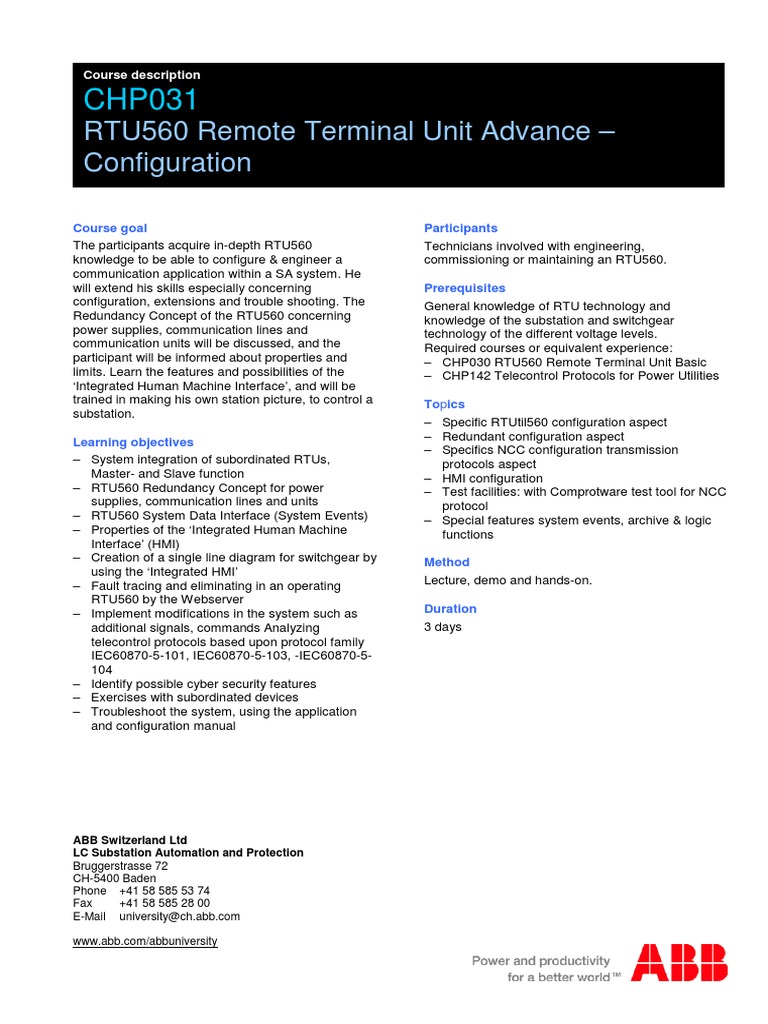 RTU560 Remote Terminal Unit Advance | PDF | Electrical Substation ...