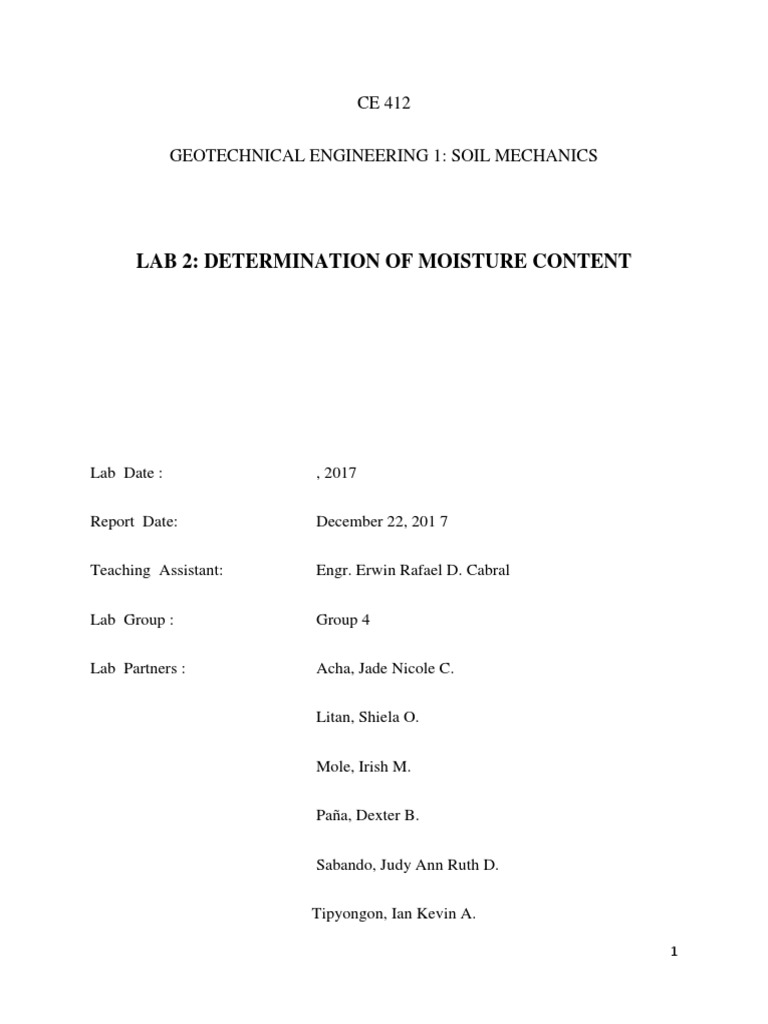 Lab 2: Determination of Moisture Content | PDF | Soil | Materials
