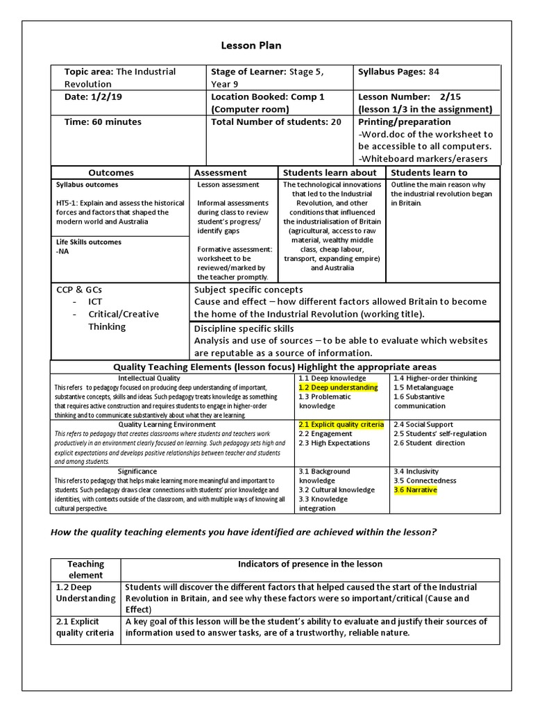 Industrial Revolution Lesson Plan | PDF | Educational Technology | Teachers