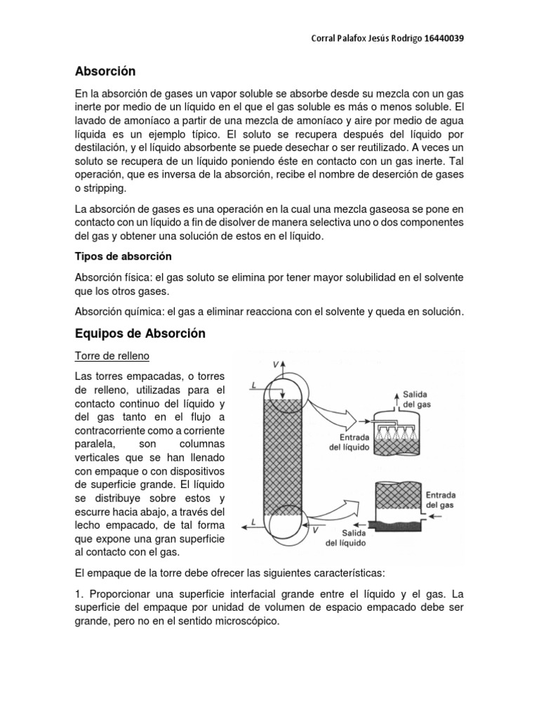 Tipos y Equipos de Absorción de Gases | PDF | Absorción (Química) | Gases