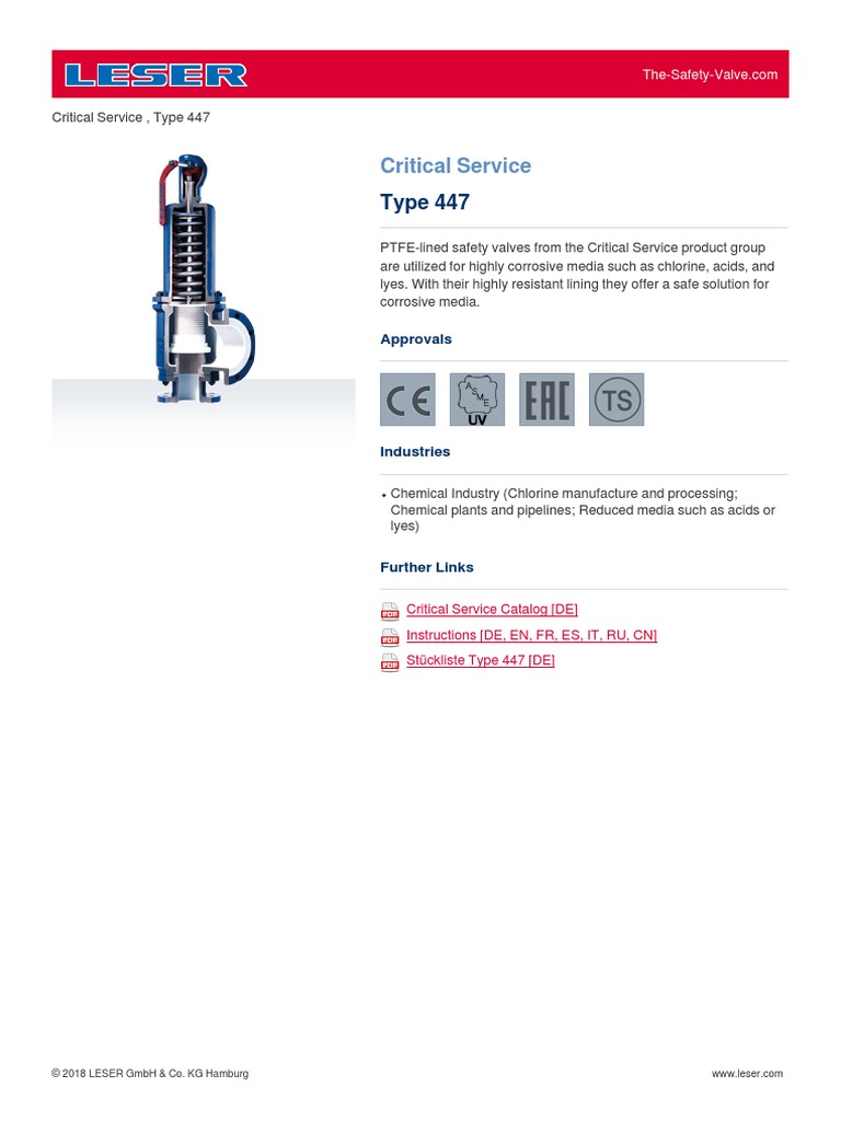 Leser PSV Type 447 | PDF | Valve | Chemistry