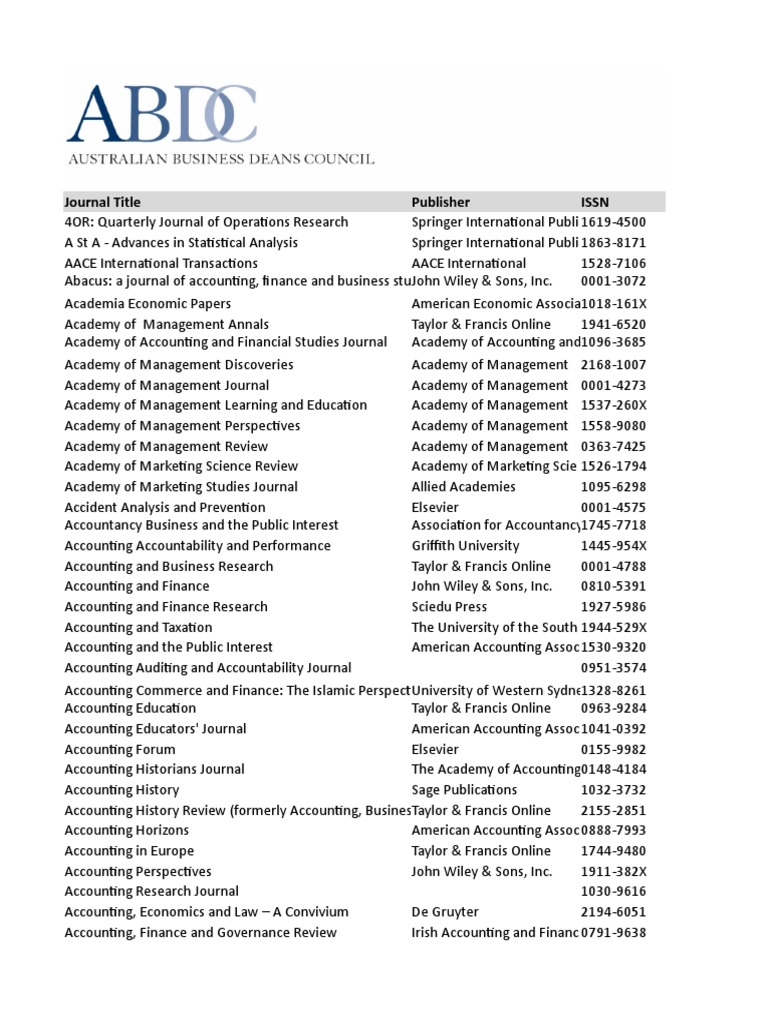 Draft Abdc Journal Quality List 2019 Web Version 021019 | PDF ...