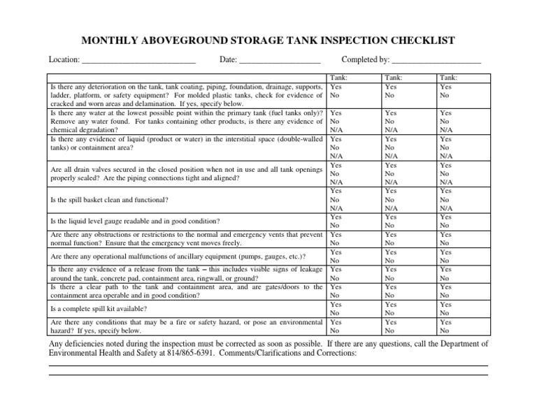 Monthly Aboveground Storage Tank Inspection Checklist | PDF | Nature