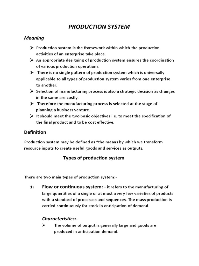 Production System: Meaning | PDF | Mass Production | System