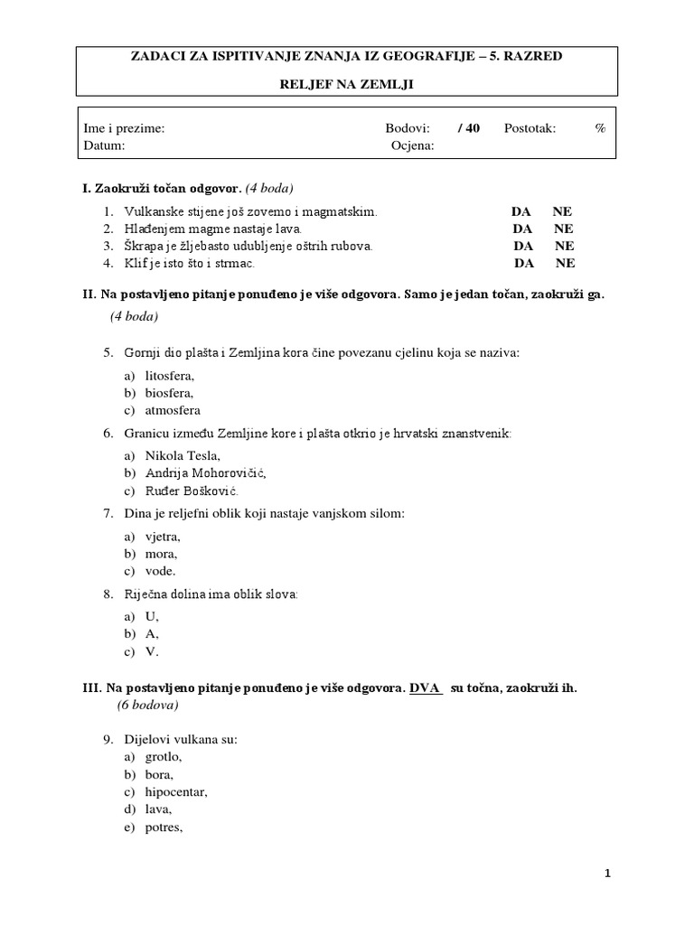 Razred - RELJEF NA ZEMLJI | PDF