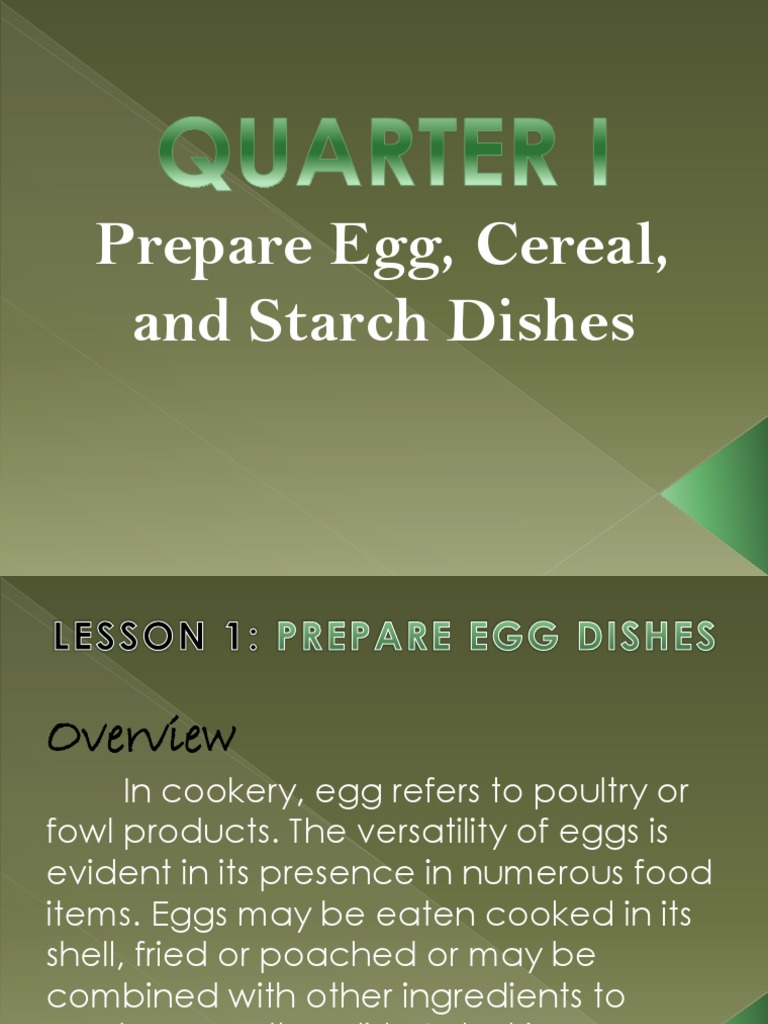 Preparing Egg Dishes: Lesson 1 Guide | PDF | Dishwasher | Egg As Food