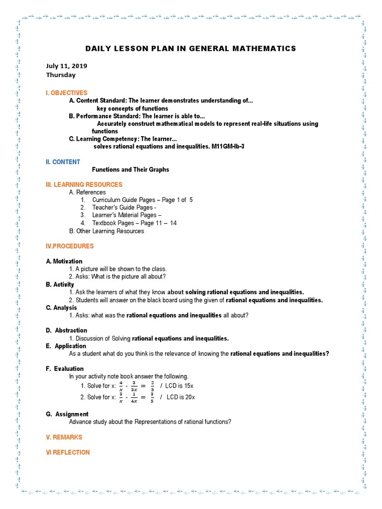 Daily Lesson Plan in General Mathematics | PDF | Lesson Plan | Function ...