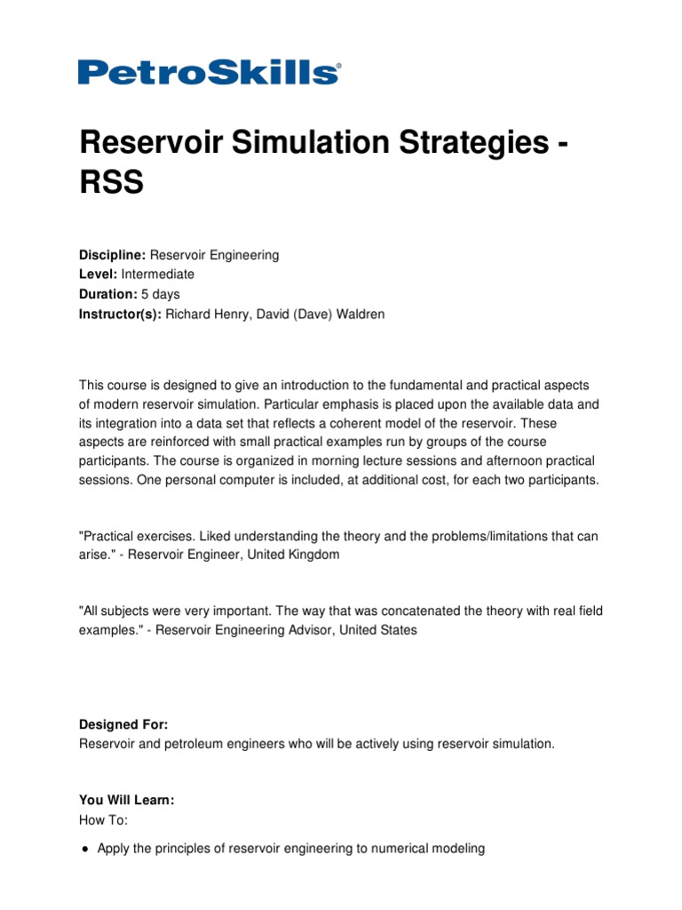 Reservoir Simulation Strategies - RSS | PDF | Petroleum Reservoir ...