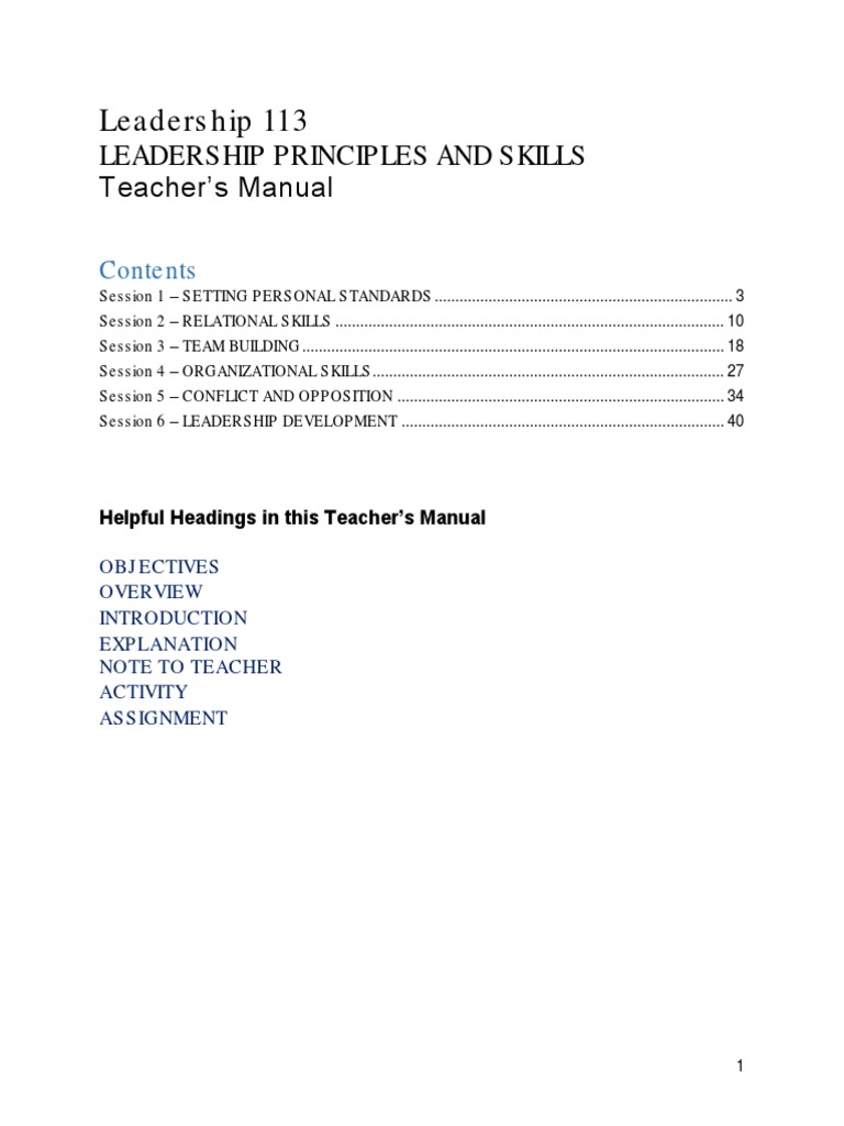 07 Leadership Principles and Skills Teachers Manual | PDF | Leadership ...