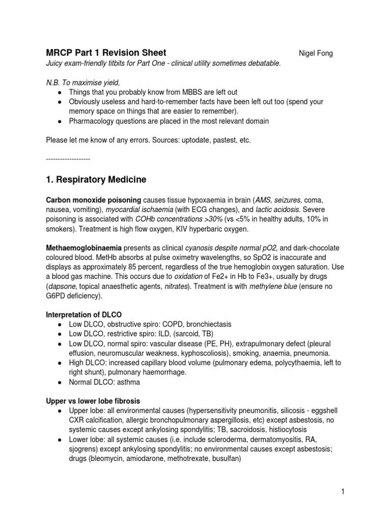 MRCP Part 1 Revision Sheet | PDF | Systemic Lupus Erythematosus ...