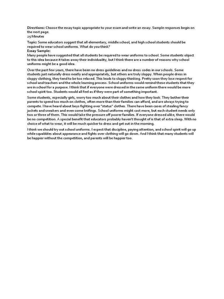 Directions: Choose The Essay Topic Appropriate To Your Exam and Write ...