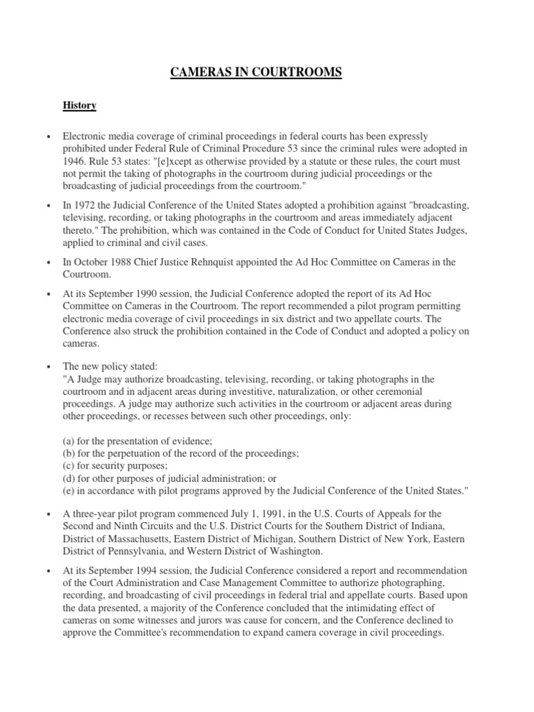 Cameras in Courtrooms | Download Free PDF | Courtroom | Judiciaries