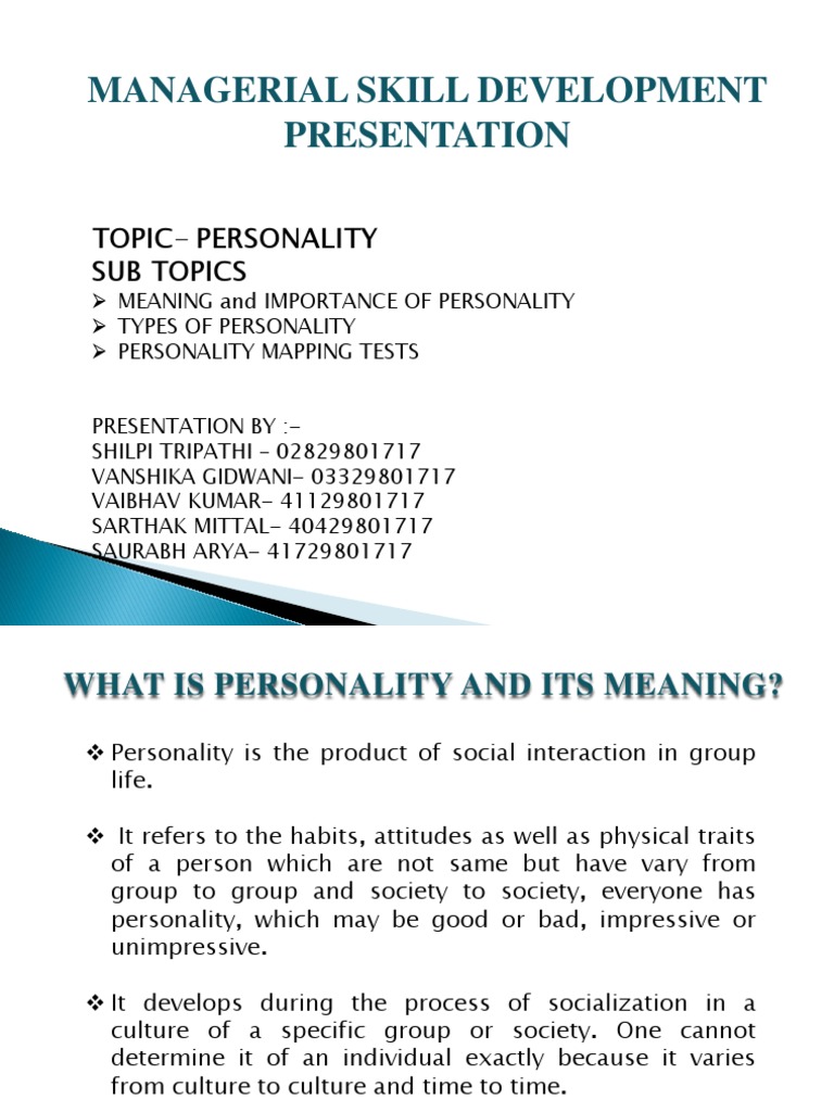 Managerial Skill Development Presentation: Topic-Personality Sub Topics ...