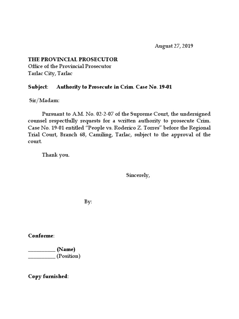 Letter of Authority To Prosecute | PDF