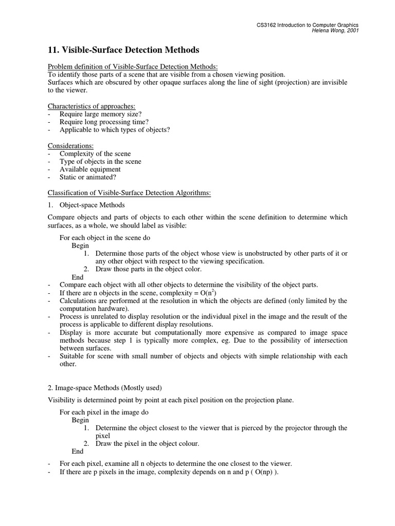 Visible-Surface Detection Methods: CS3162 Introduction To Computer Graphics | PDF | Computer ...