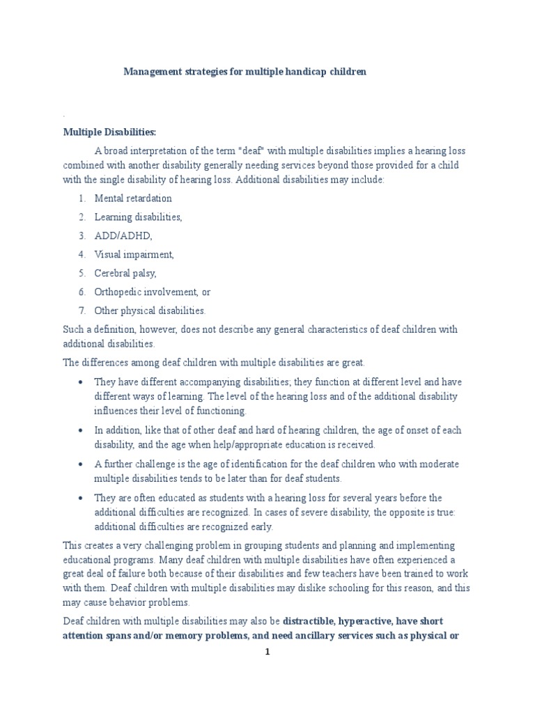 Management Strategies For Multiple Handicap Children | PDF | Hearing ...