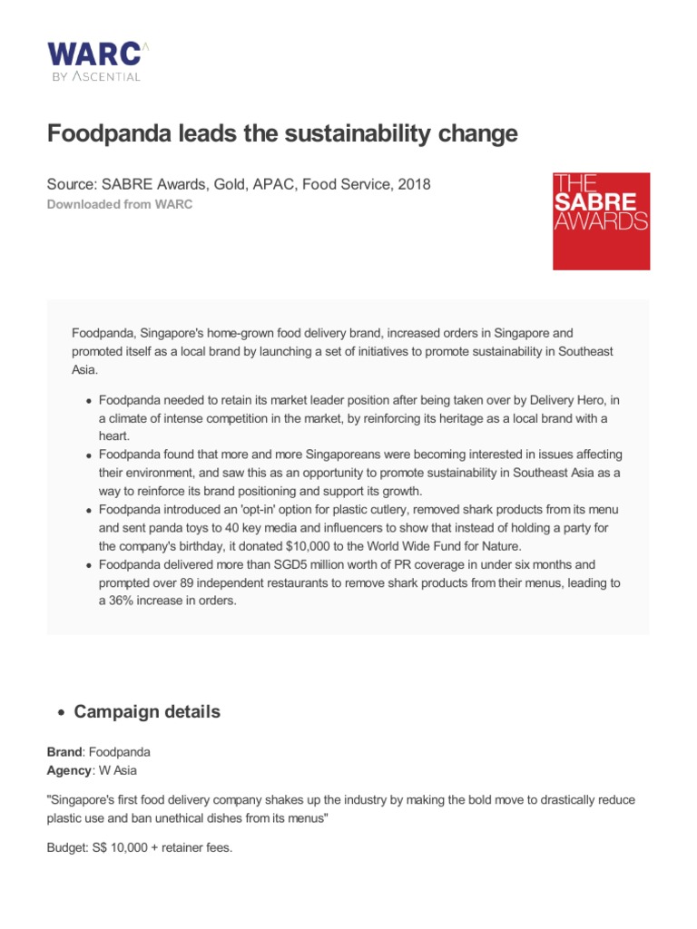 Foodpanda Leads The Sustainability Chang PDF | PDF | Singapore | World ...