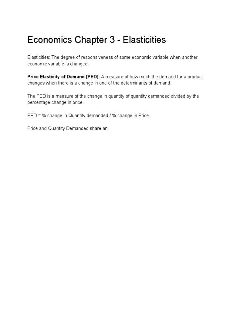 Economics Chapter 3 - Elasticities: Price Elasticity of Demand (PED ...