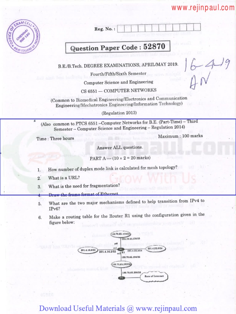 Anna University Computer Networks Papers | PDF