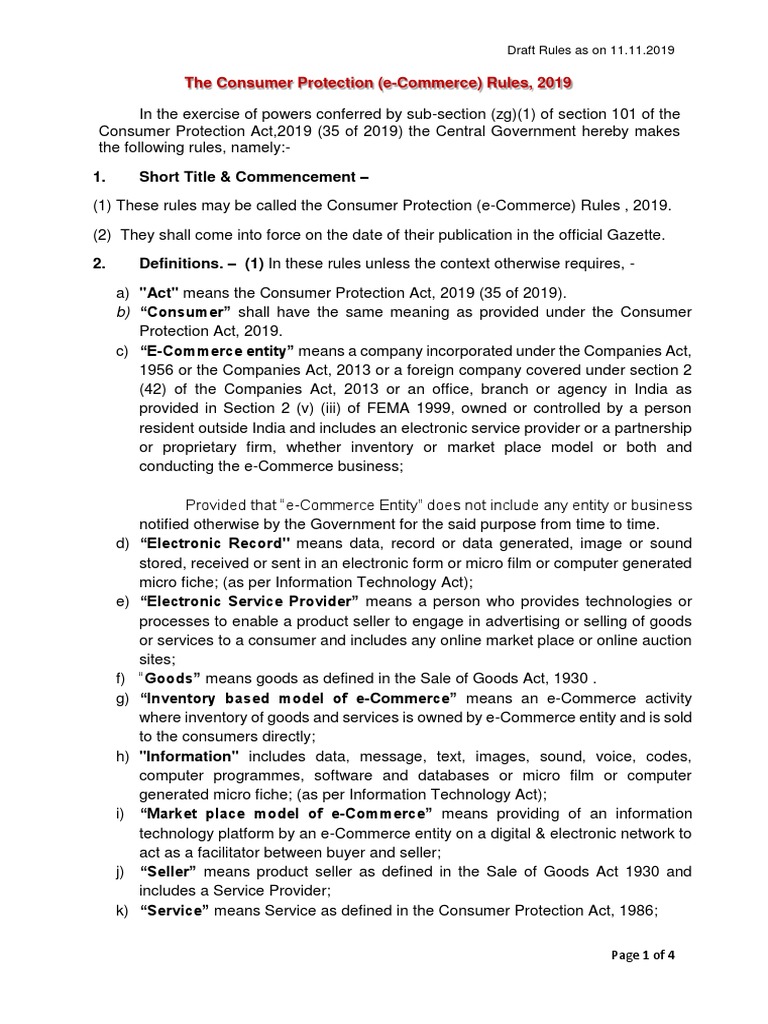 Consumer Protection e-Commerce Rules 2019 | PDF | E Commerce | Sales