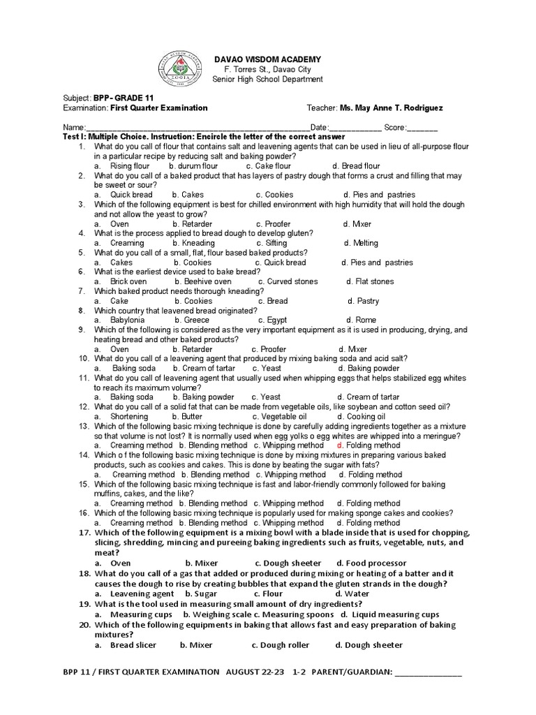 BPP 11 TQ 1st Quarter Exam | PDF | Breads | Dough