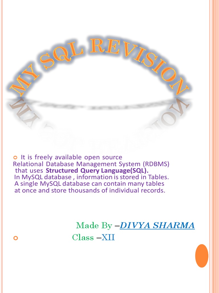 Class - Xii-Mysql and It Application Notes | PDF | Relational Database ...