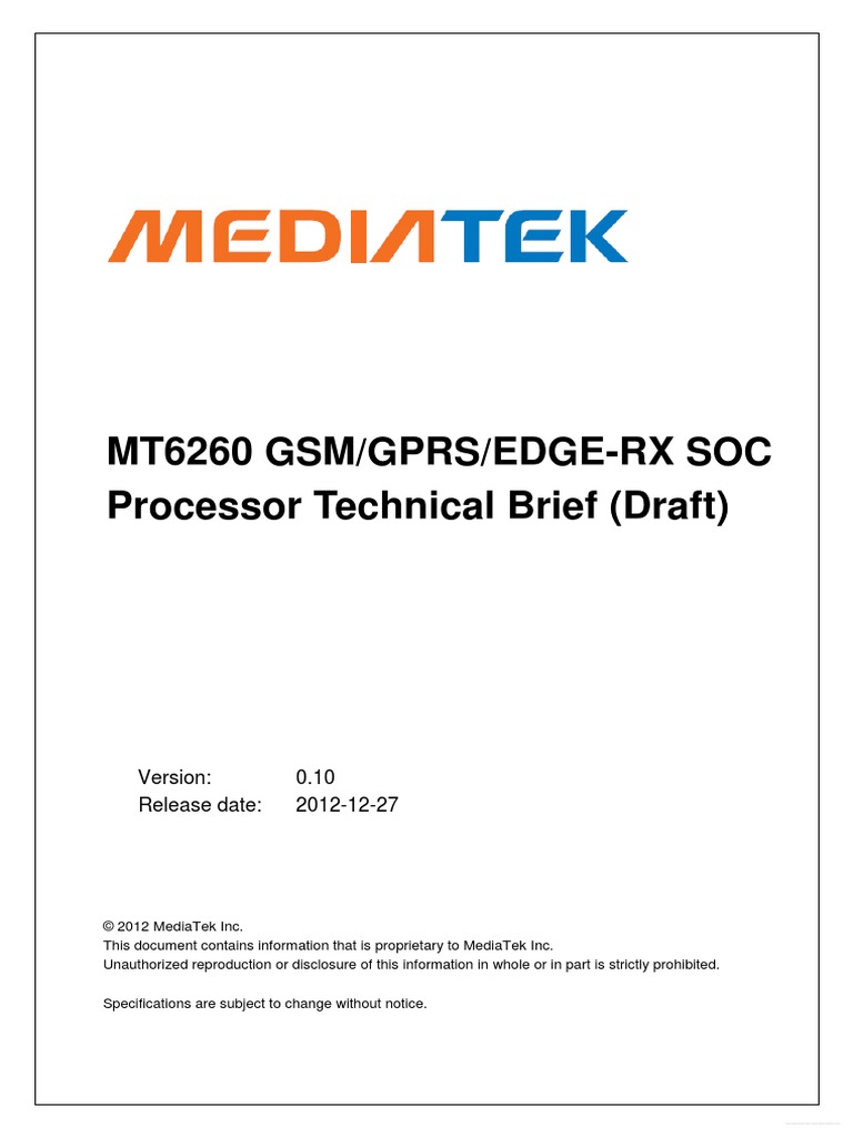 Mt6260 Gsm/Gprs/Edge-Rx Soc Processor Technical Brief (Draft) | PDF ...