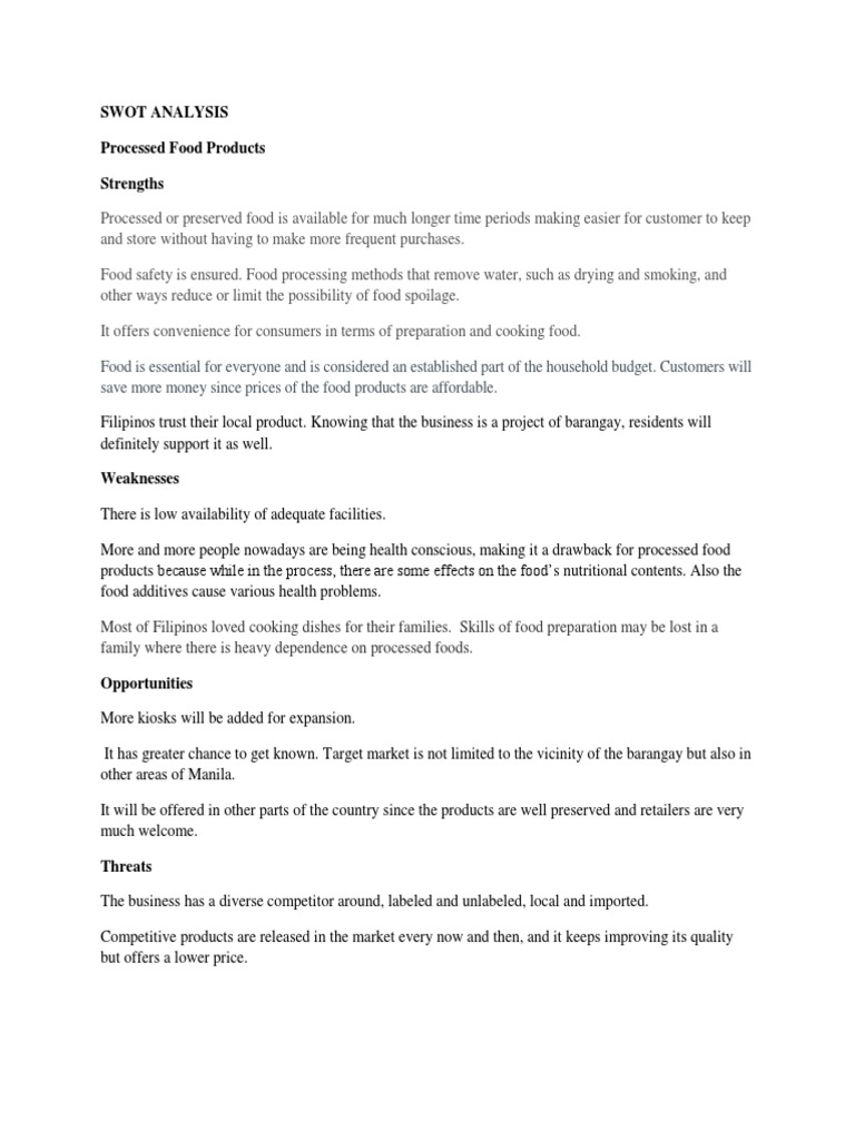 Swot Analysis Processed Food Products Strengths | PDF | Food Processing ...