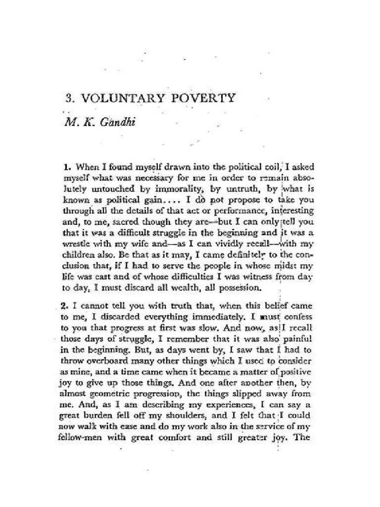 Voluntary Poverty - M.K. Gandhi | PDF