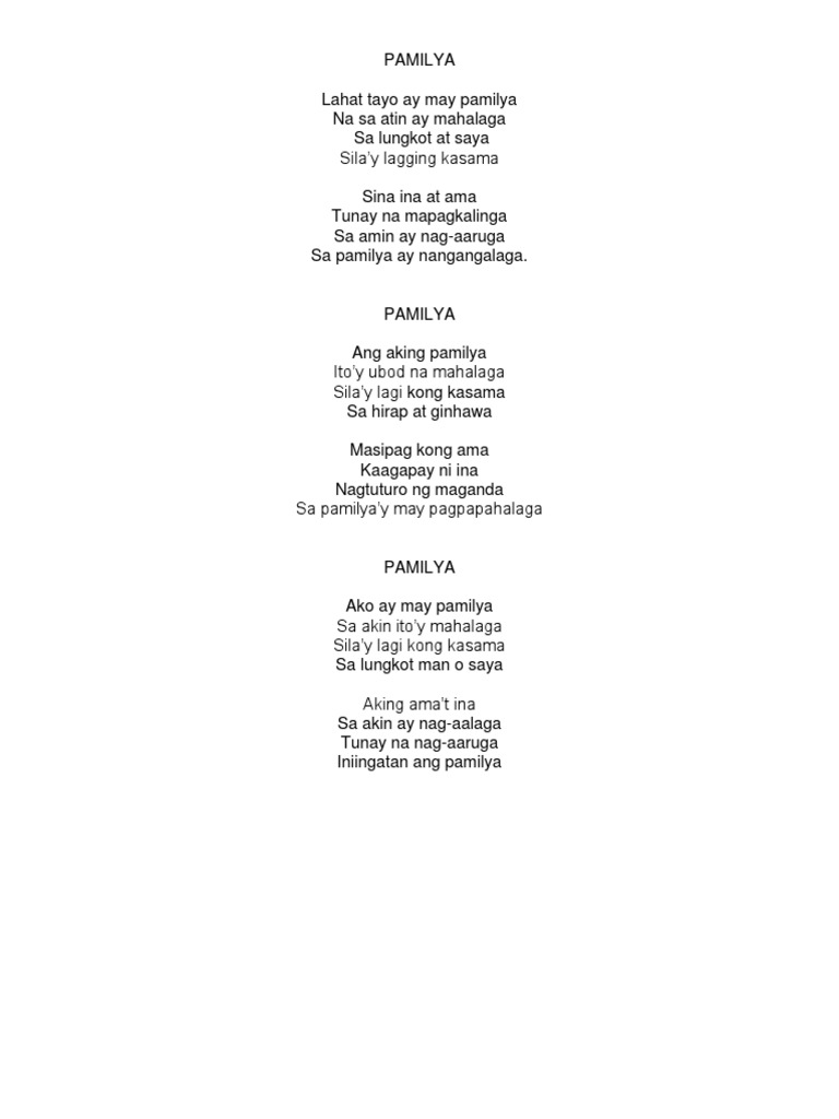 Tula Ukol Sa Pamilya Pdf