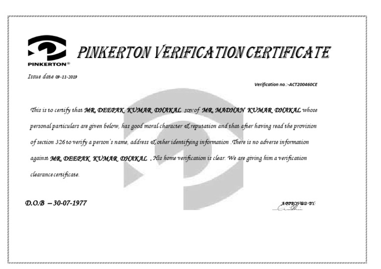 Pinkerton Verification Certificate | PDF | Law