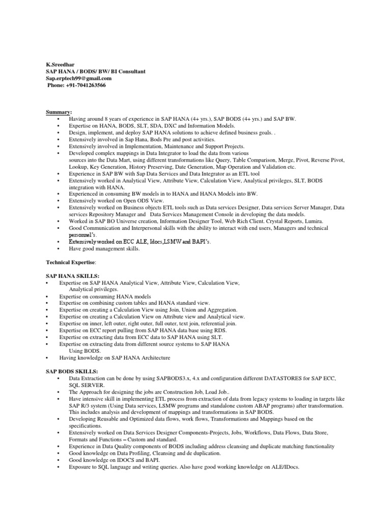 Sap Hana Bods Bwbi Res | PDF | Microsoft Sql Server | Databases