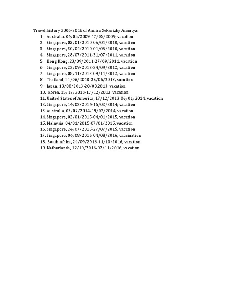 Contoh Travel History | PDF