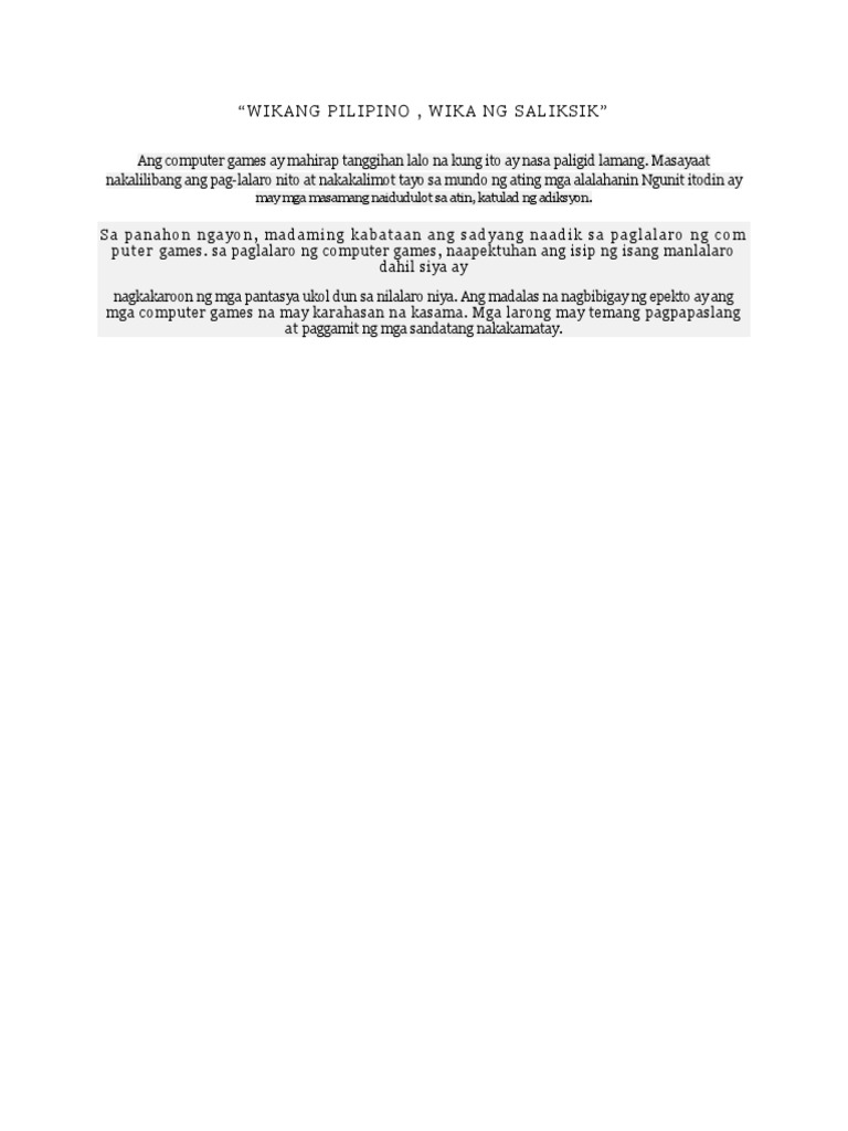 Epekto NG Computer Games Sa Mga Kabataan | PDF