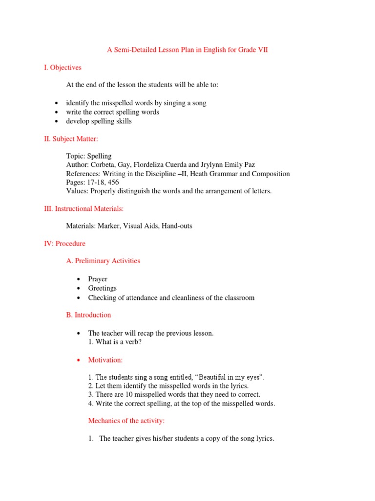 Lesson Plan For Demonstration-1 | PDF | Spelling | Lesson Plan