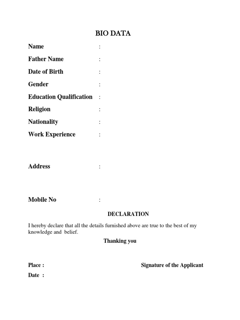 Biodata Empty | PDF