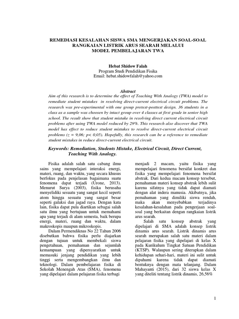 Remediasi Kesalahan Siswa Sma Mengerjakan Soal-Soal Rangkaian Listrik ...