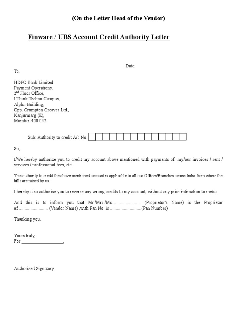 Finware-UBS Ac Credit Authority Letter-New (Ketan) | PDF