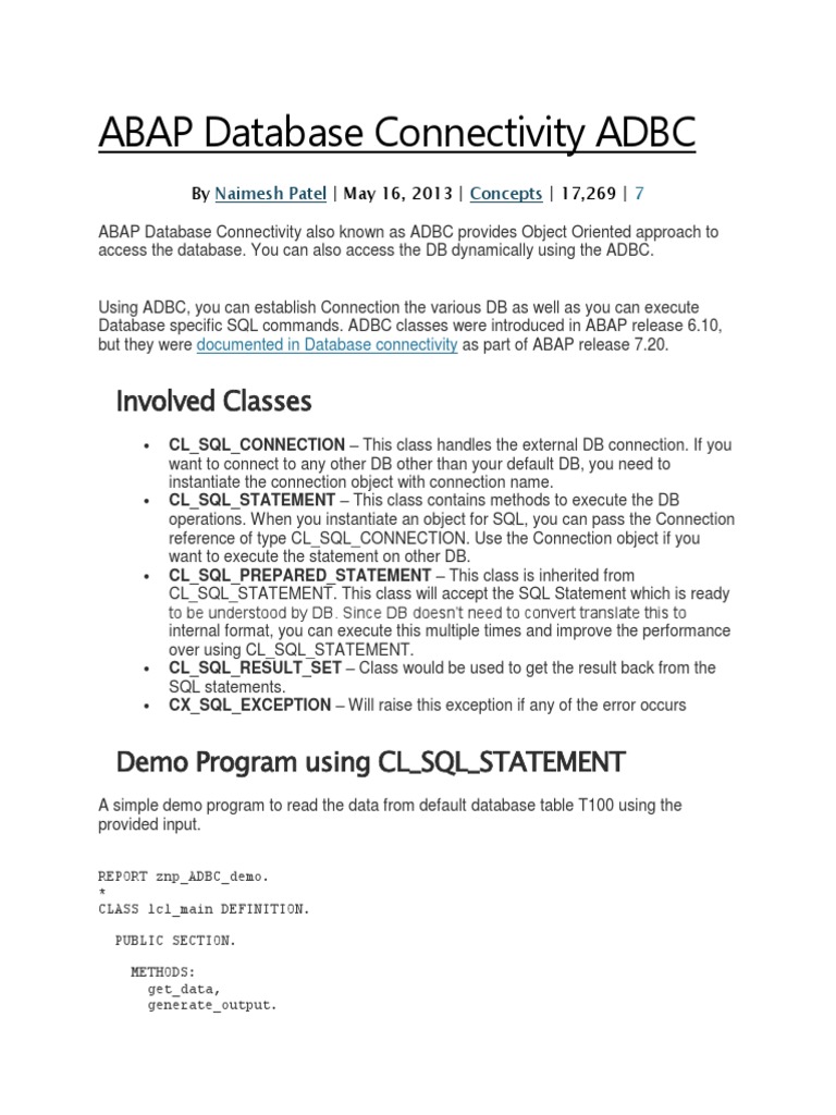 Adbc In Abap On Hana Pdf Class Computer Programming Object Oriented Programming