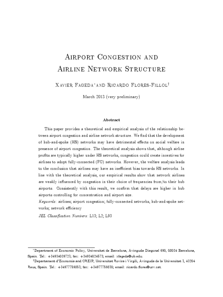 Airport Congestion and Airline Network Structure: Xavier Fageda and ...