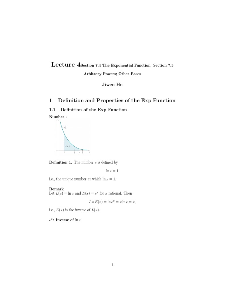 1 Definition and Properties of The Exp Function: Jiwen He | PDF ...