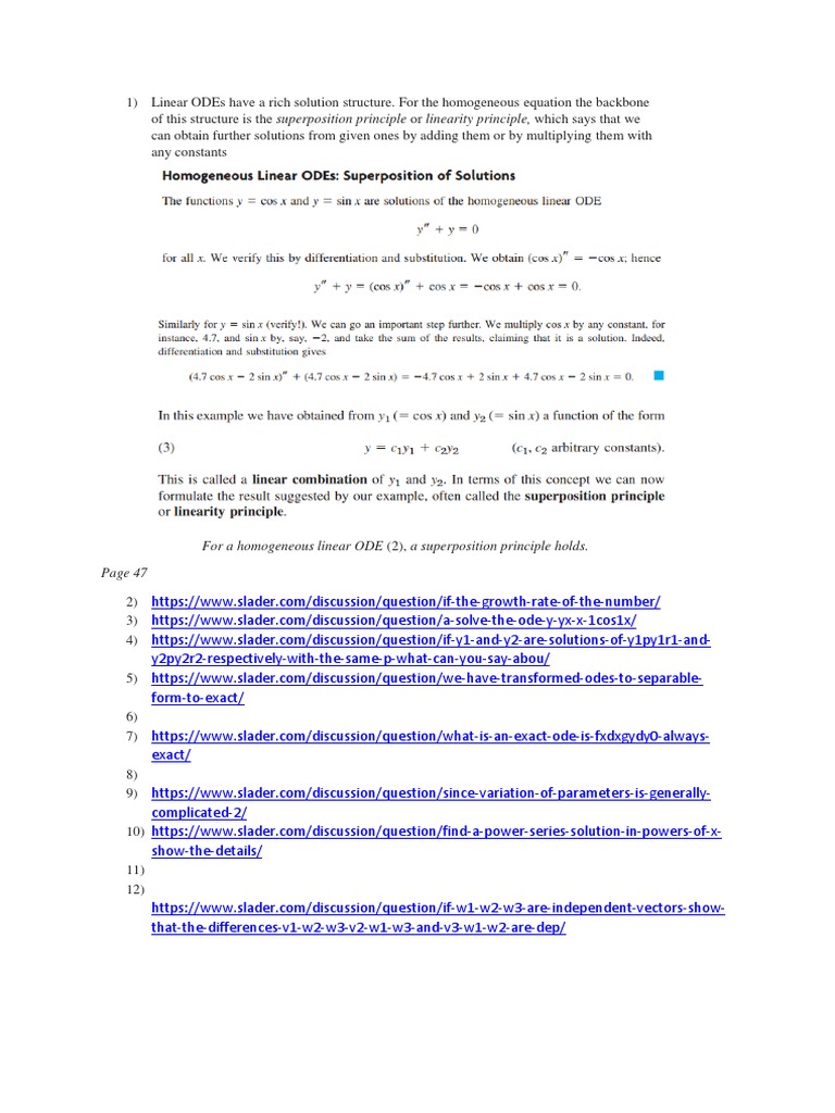 For A Homogeneous Linear ODE (2), A Superposition Principle Holds | PDF