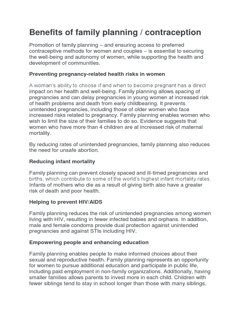 Benefits of family planning and contraception | PDF | Family Planning ...