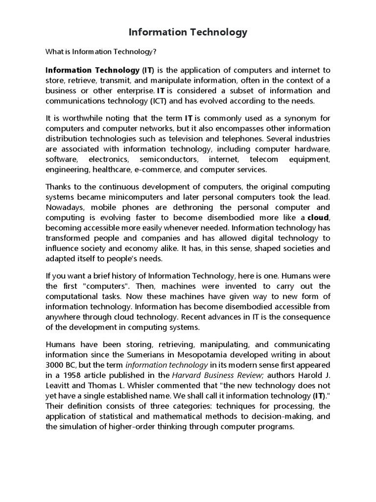Intro to Information Technology | PDF