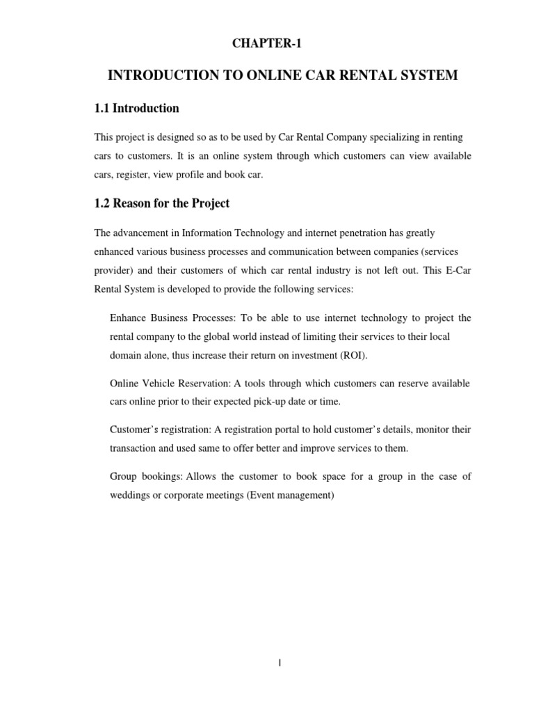 Introduction To Online Car Rental System: Chapter-1 | PDF | My Sql ...