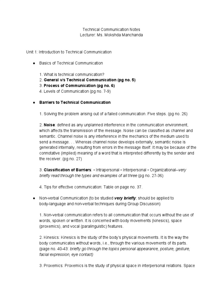 Technical Communication Notes | PDF | Nonverbal Communication ...